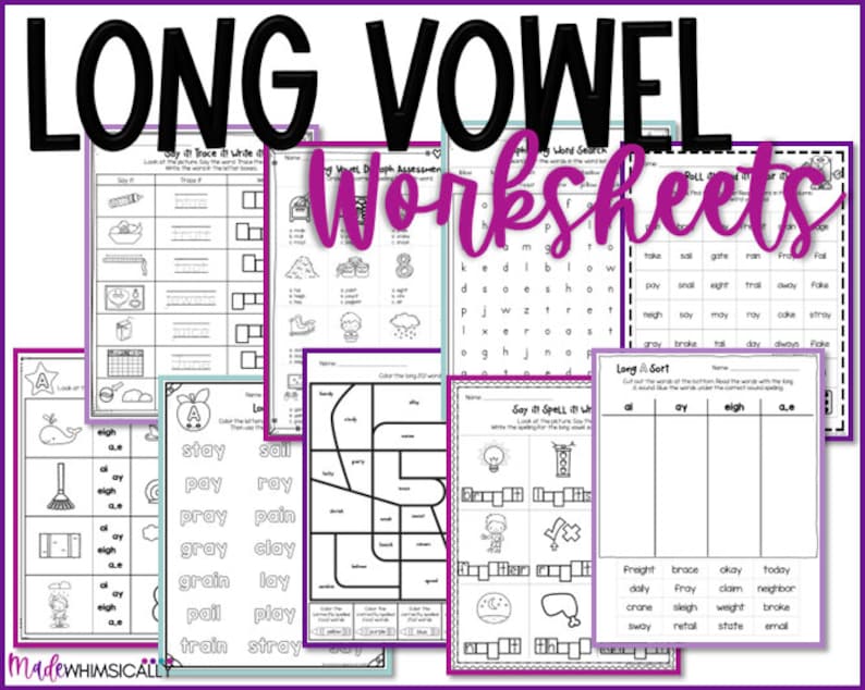 Long Vowel Worksheets - Phonics Worksheets Practice for First and ...