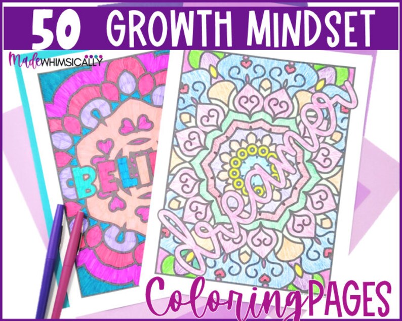 Growth Mindset Coloring Pages Inspirational Quotes Mandala - Etsy