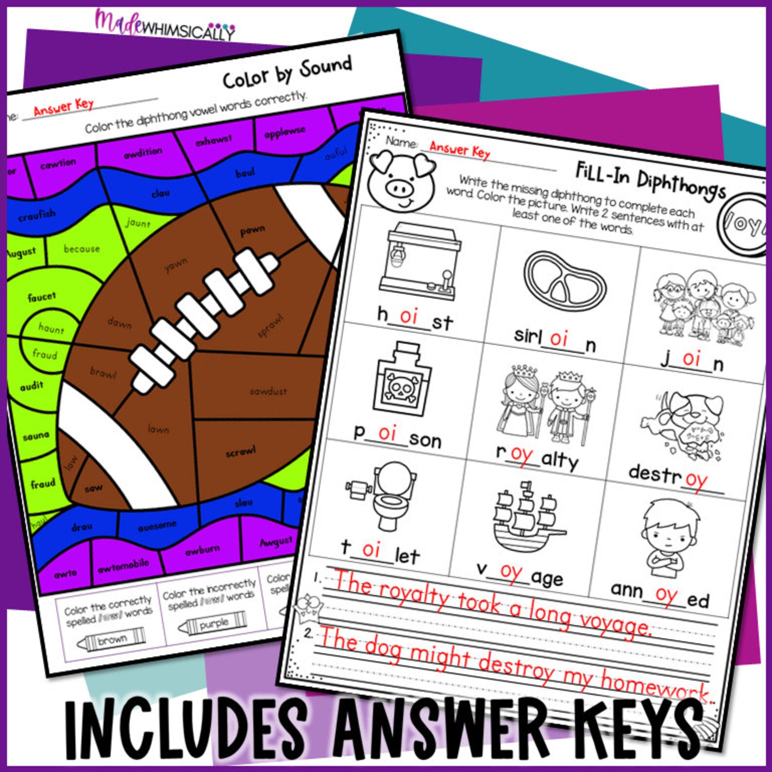 Diphthong Variant Vowel Worksheets - Printable Phonics Practice for ...