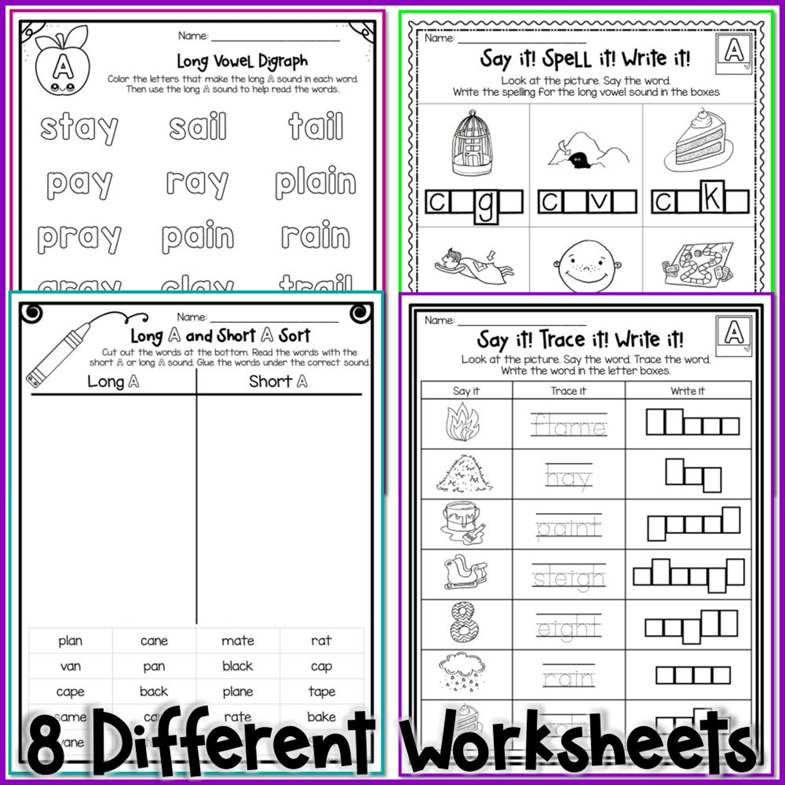 Long Vowel Worksheets - Phonics Worksheets Practice for First and ...