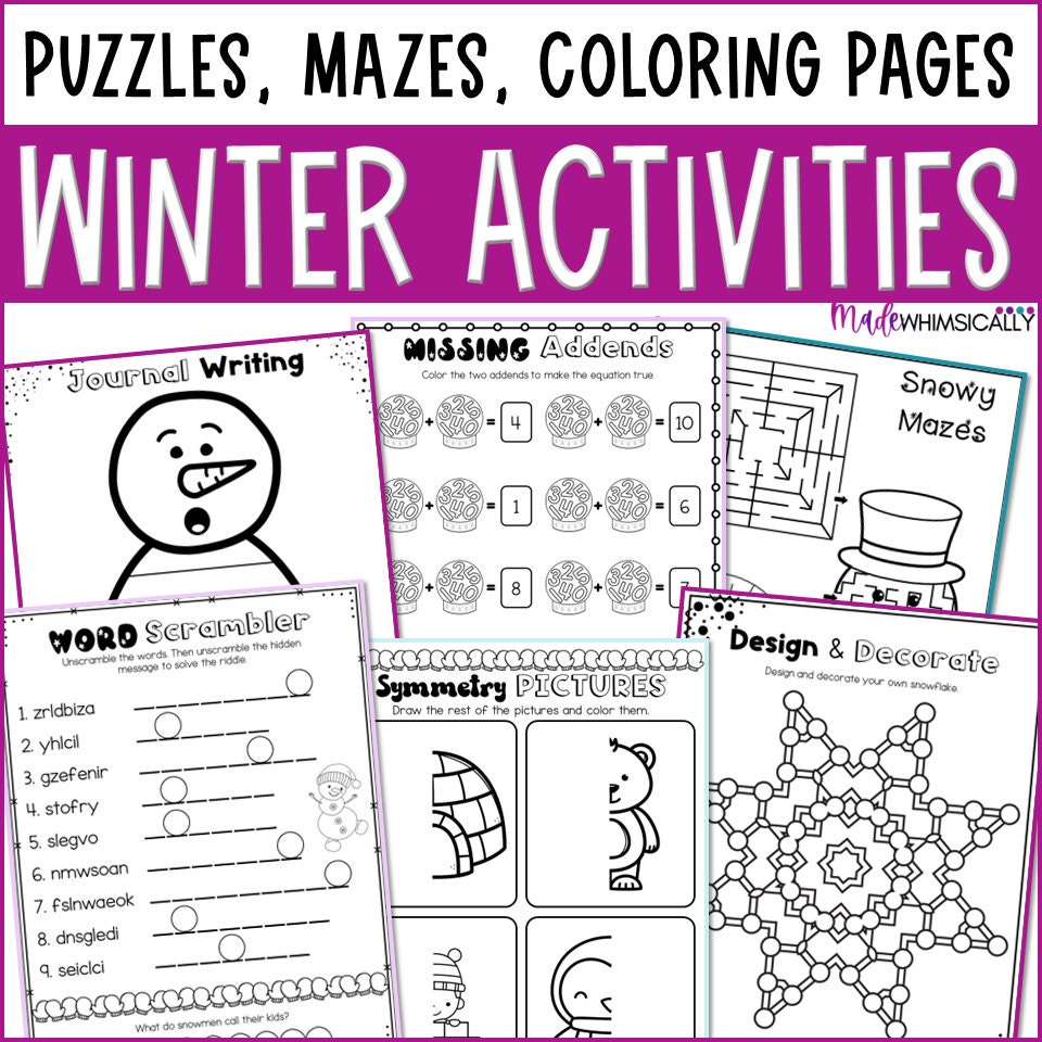 Winter Coloring Pages Printable Winter Puzzles and Mazes Winter Themed ...