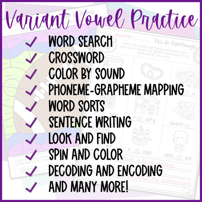 Diphthong Variant Vowel Worksheets - Printable Phonics Practice for ...