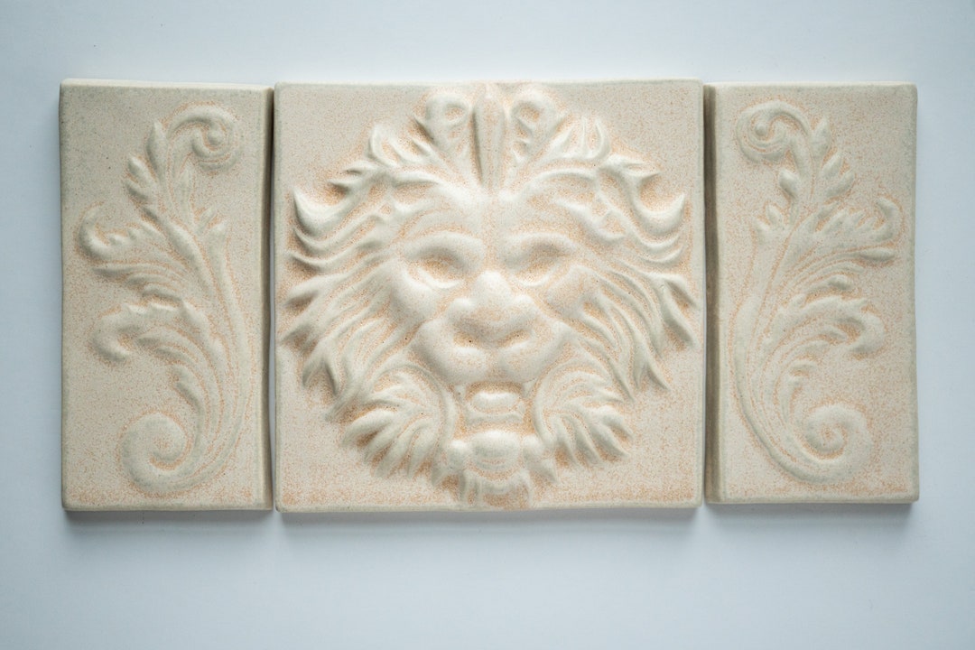 Small Victorian Lion Tile Mural in Stone Sand, Handmade Ceramic ...