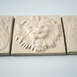 Small Victorian Lion Tile Mural in Stone Sand, Handmade Ceramic ...