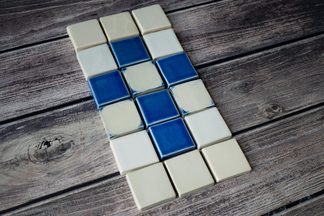 Set of 2" Accent Tiles With Cross Motif (12x6"), Handmade Ceramic ...