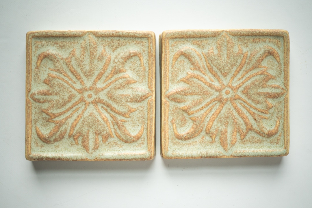 3" Victorian Rosette Tile in Stone Moss, Handmade Ceramic Decorative ...
