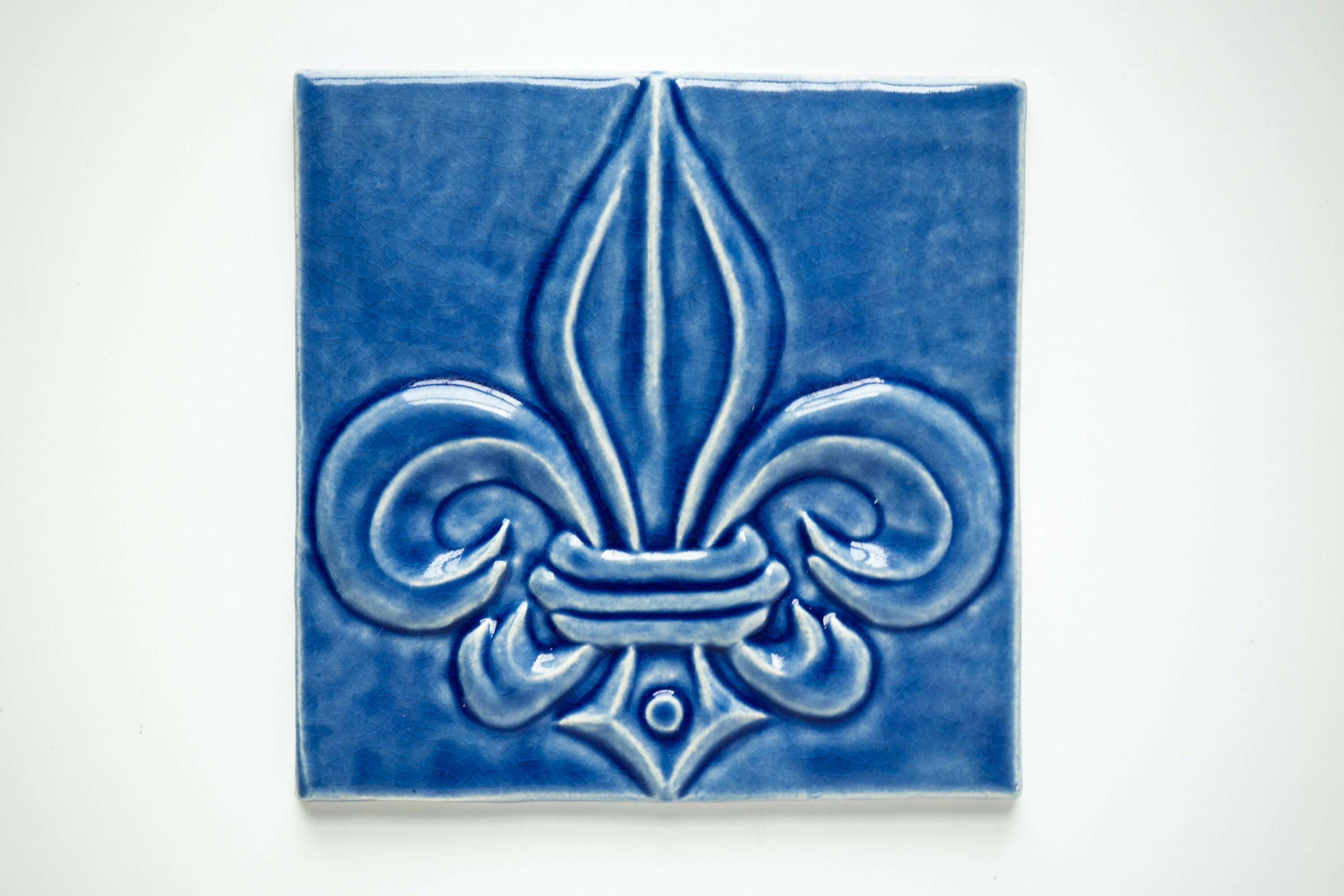 6" Victorian Fleur De Lis Tile in Sapphire Blue Crackle, Handmade ...