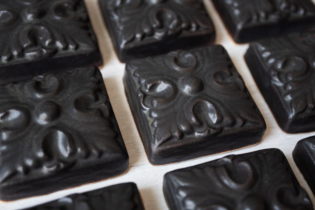 Handmade Victorian Rosette Ceramic Accent Tiles: Black French Kitchen ...