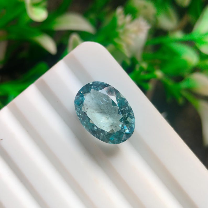 Gema de aguamarina azul natural – Piedra ovalada facetada de 6,80 ...