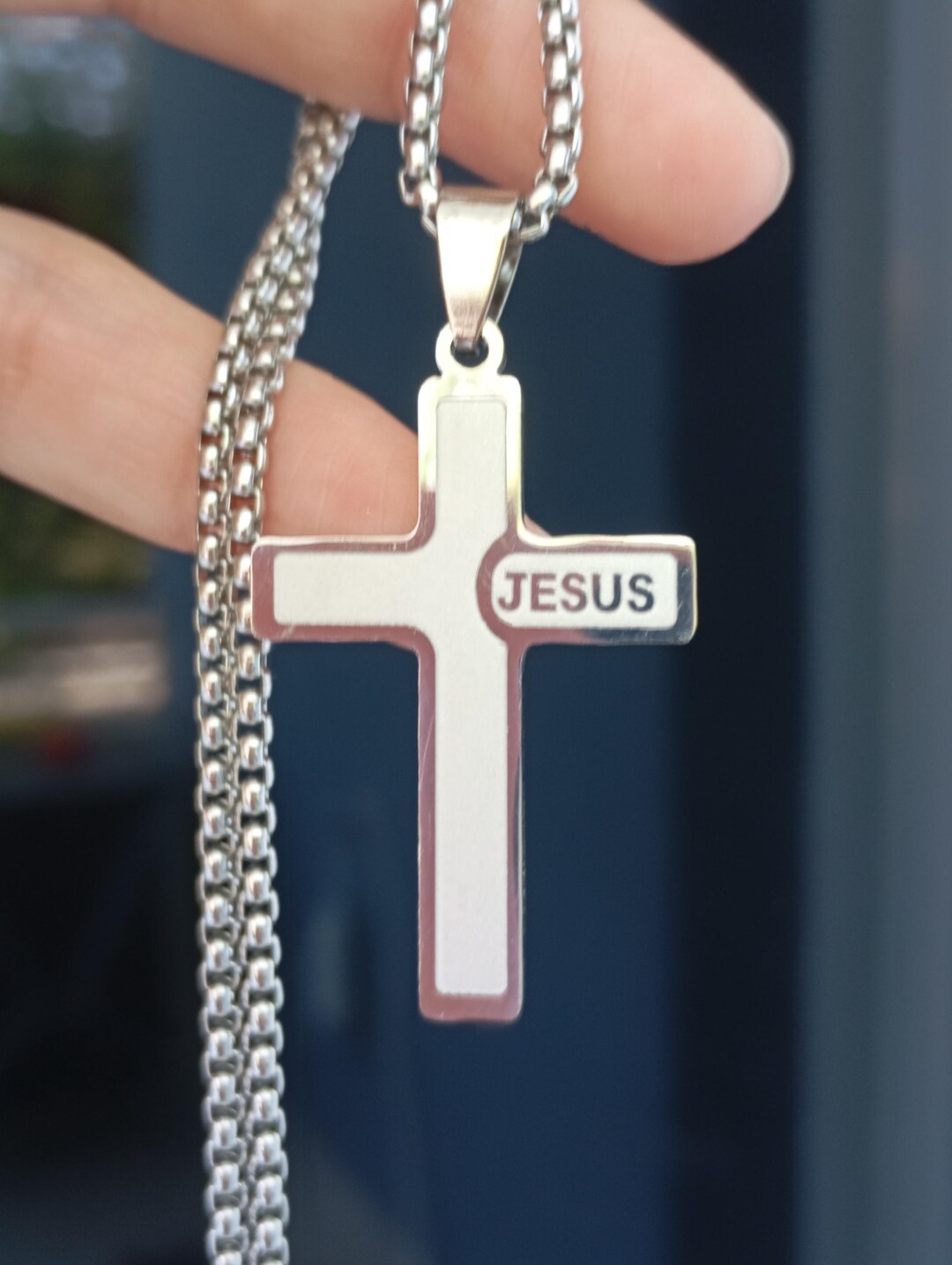 Love Jesus Cross Pendant Necklace: Stainless Steel Religious Gift - Etsy