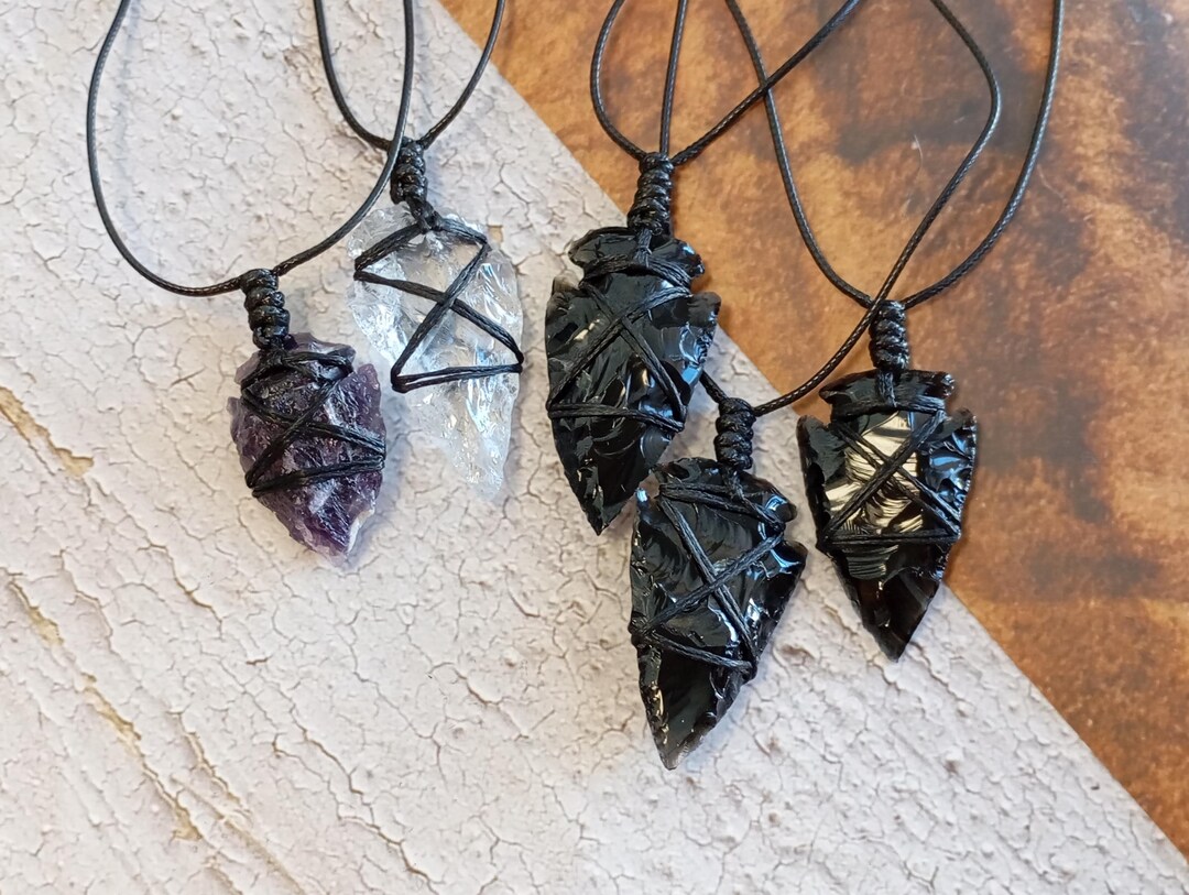 Raw Crystal Arrowhead Pendant Necklace: Hand Carved Gemstone ...