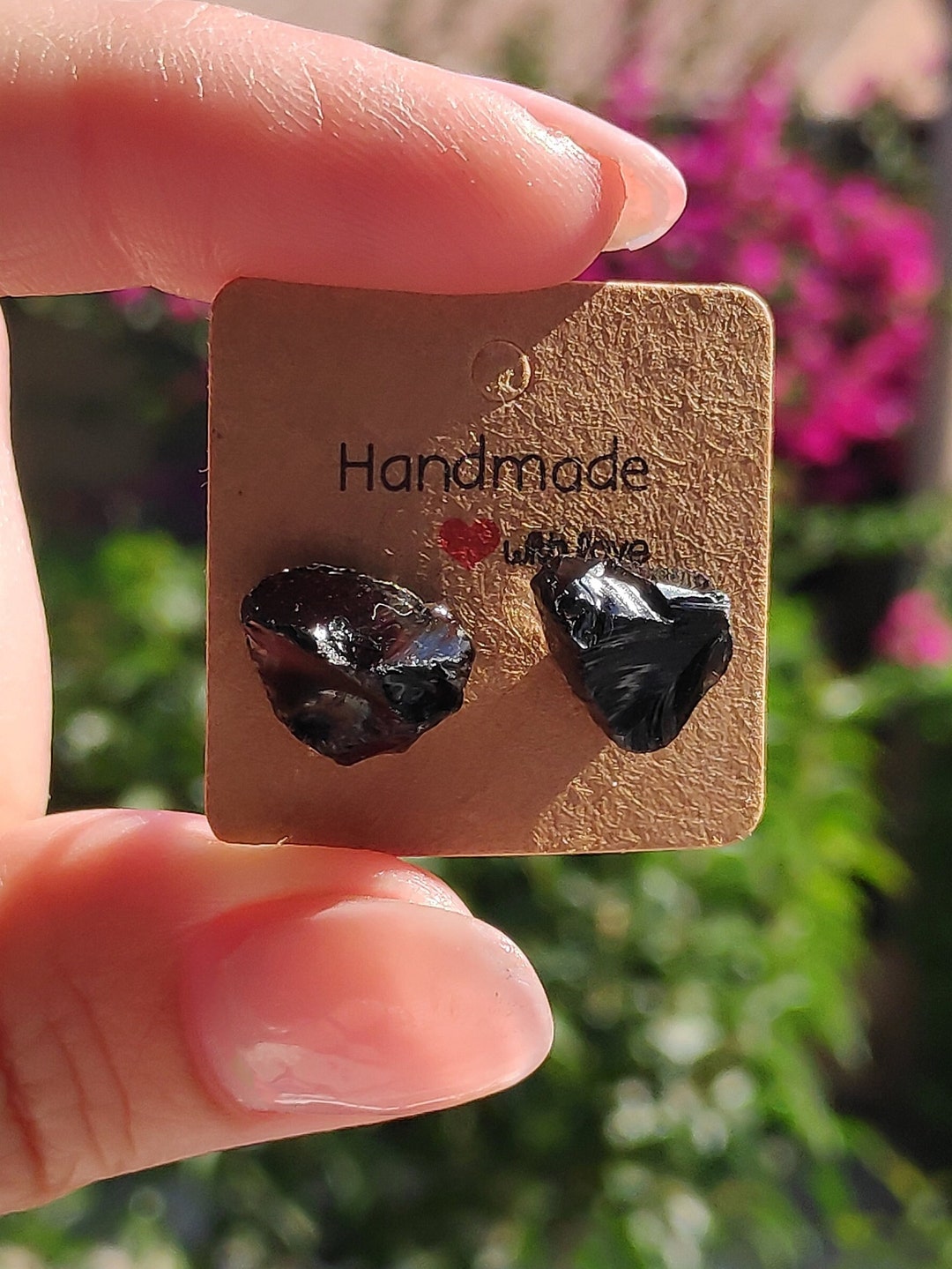 Raw Black Obsidian Stud Earrings: Handmade Gemstone Protection - Etsy