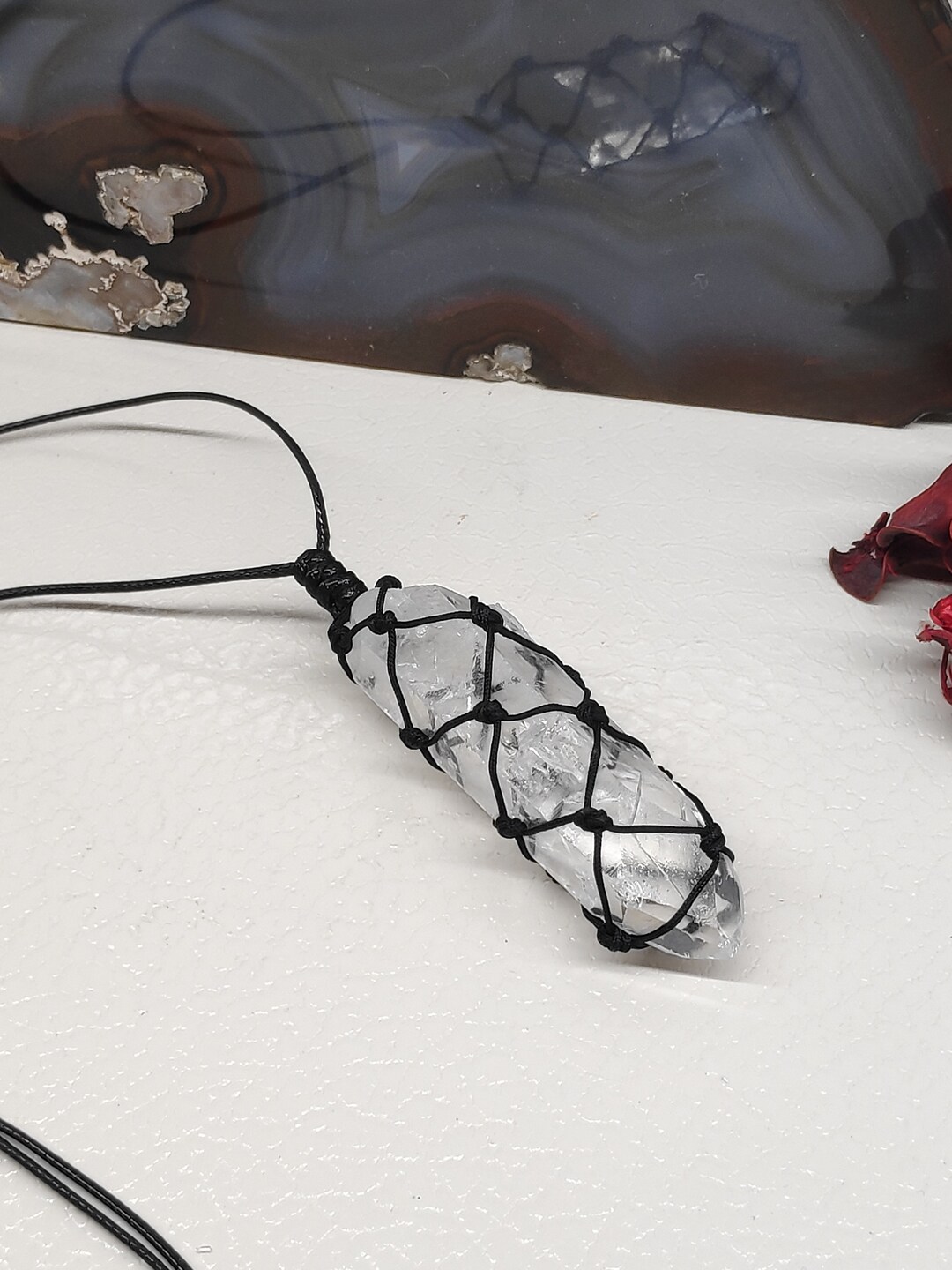 Raw Clear Quartz Crystal Pendant: Net Wrap Healing Necklace - Etsy