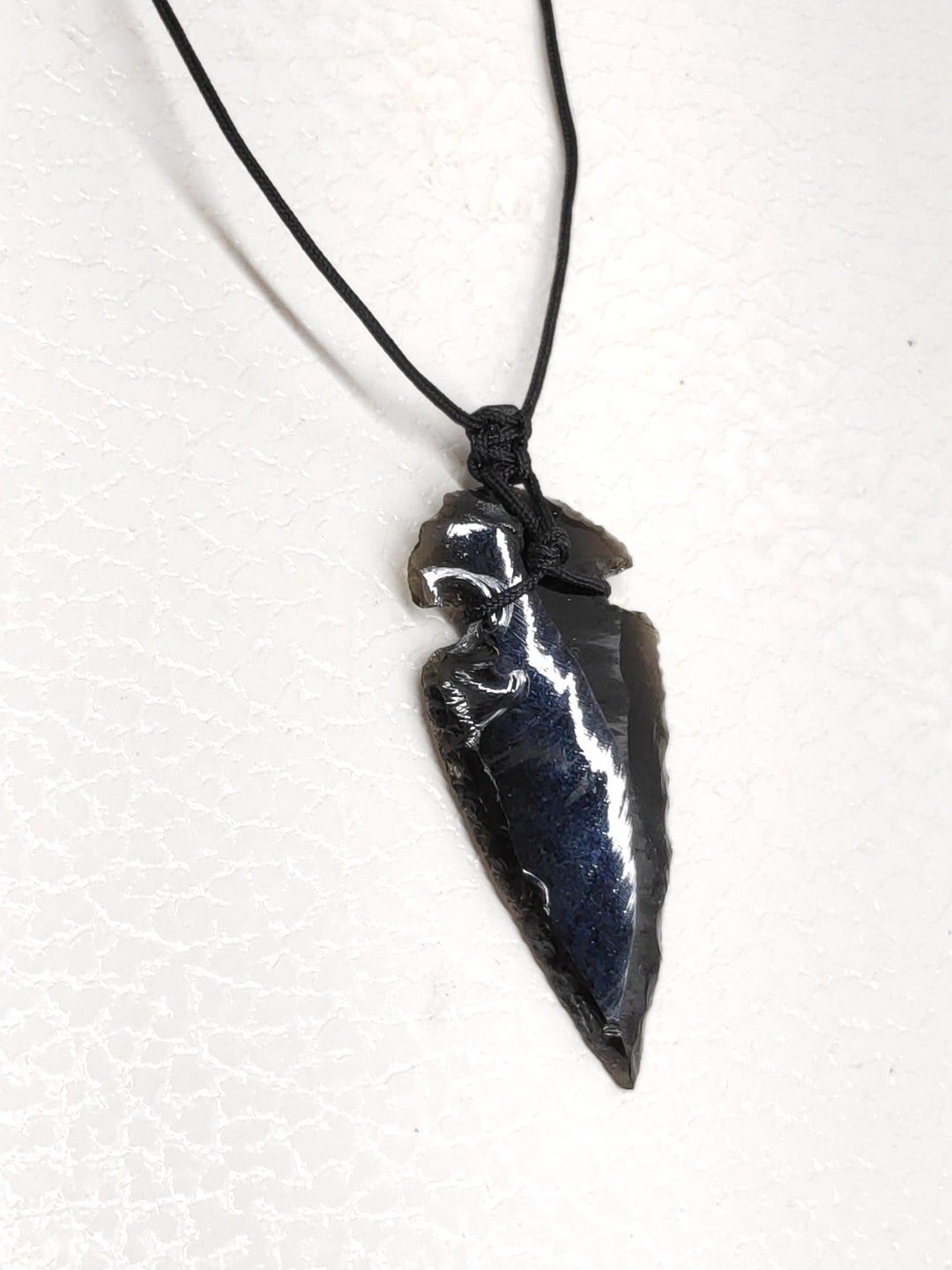 Raw Black Obsidian Arrowhead Pendant Necklace, Handmade Carved Crystal ...