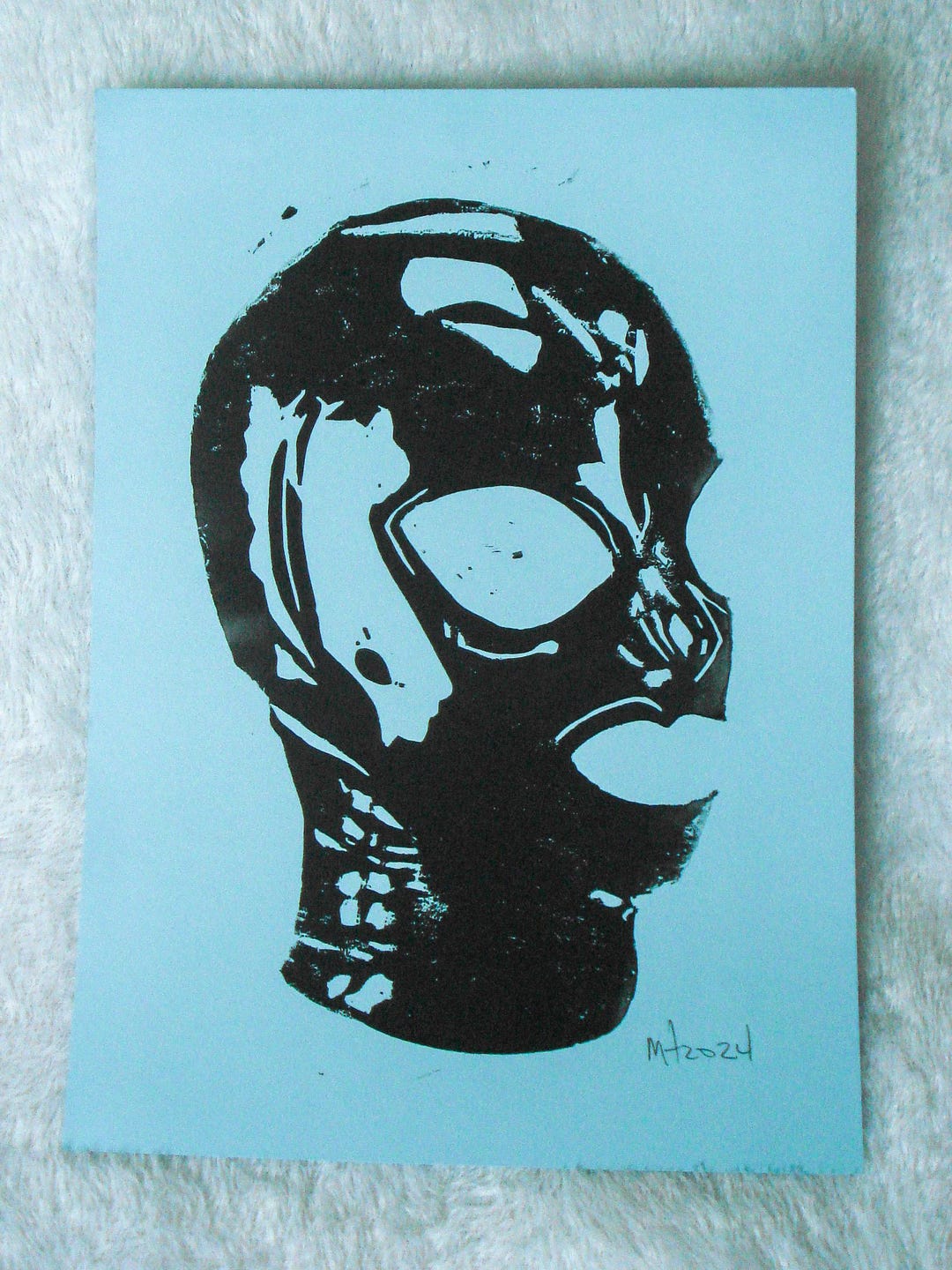 Blue Gimp Mask Print – Fetish Linocut Wall Art, Queer BDSM Decor, Kinky ...