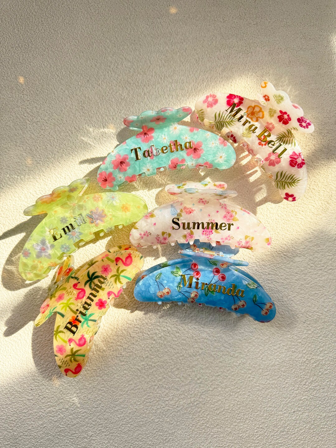 Personalized Name Hair Claw Hair Clips Sparkling Flower Print Hair Pins ...