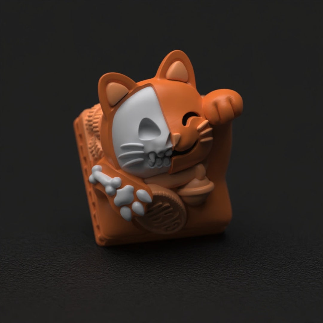 Tangerine Skullcat - Artisan Resin Keycap for Cherry MX Mechanical ...
