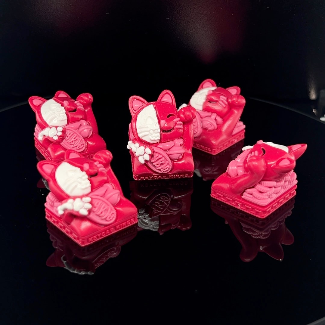 Lucky Cat Rose and White Artisan Keycap Skullcat Series for Cherry MX ...