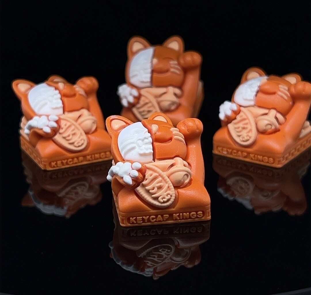 Lucky Cat Orange and White Artisan Keycap Skullcat Series for Cherry MX ...