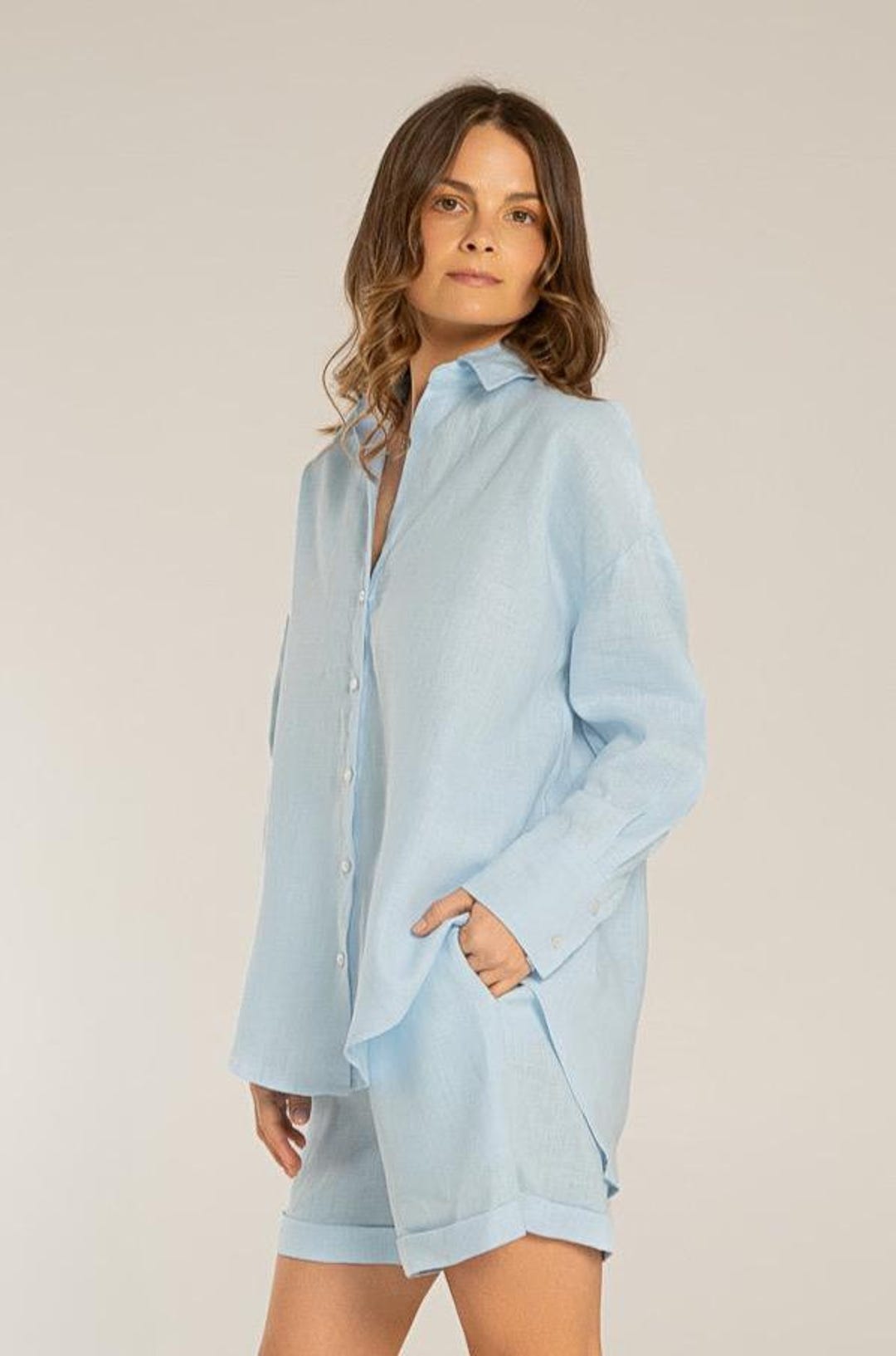 Linen Two Piece Set PALM, Natural Linen Clothes for Women, Linen Shorts ...