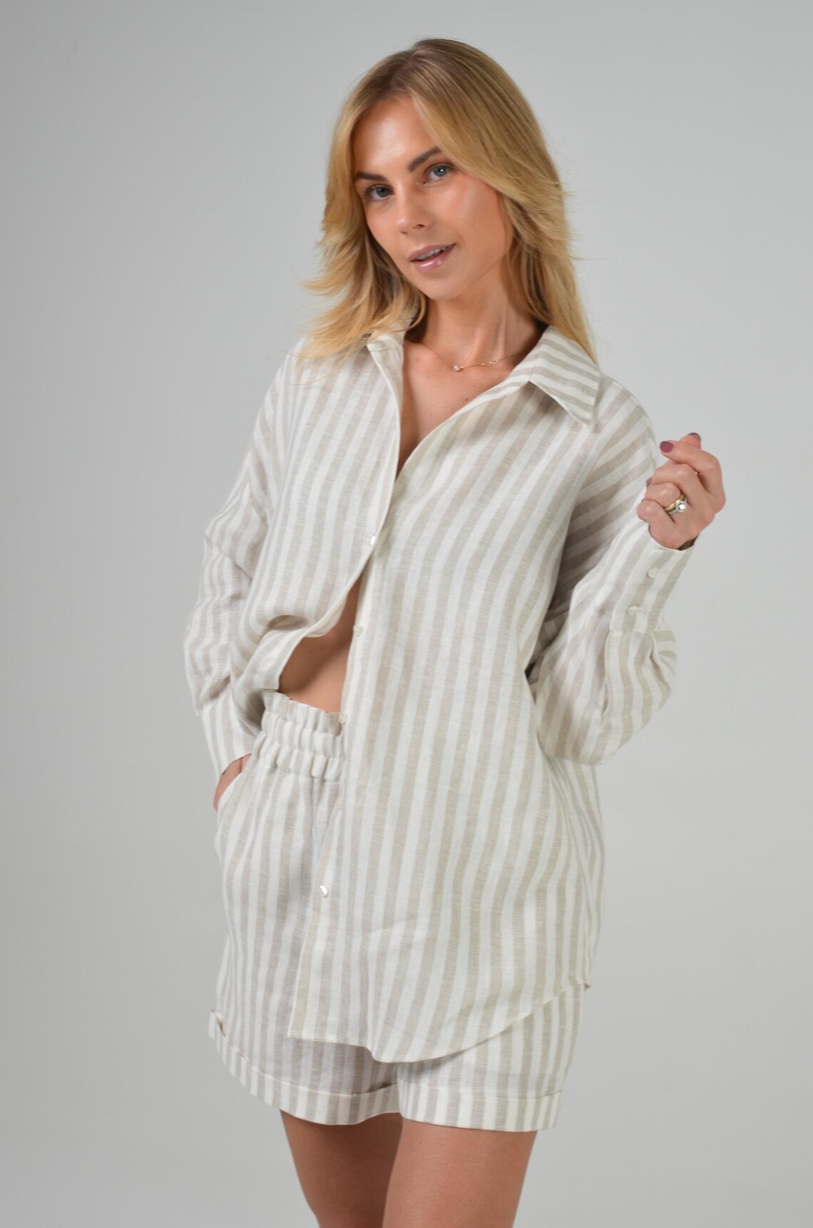 Linen Two Piece Set PALM, Natural Linen Clothes for Women, Linen Shorts ...