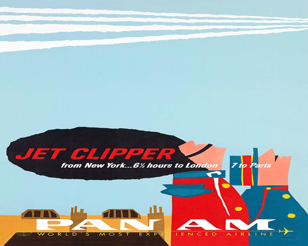 Vintage Pan Am Jet Clipper Poster | Mid-century Airline Print | Retro ...