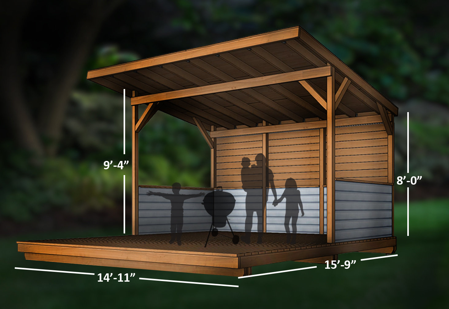 Covered Grillscape BBQ Shack Plans – 15'x16' Outdoor Deck Structure ...