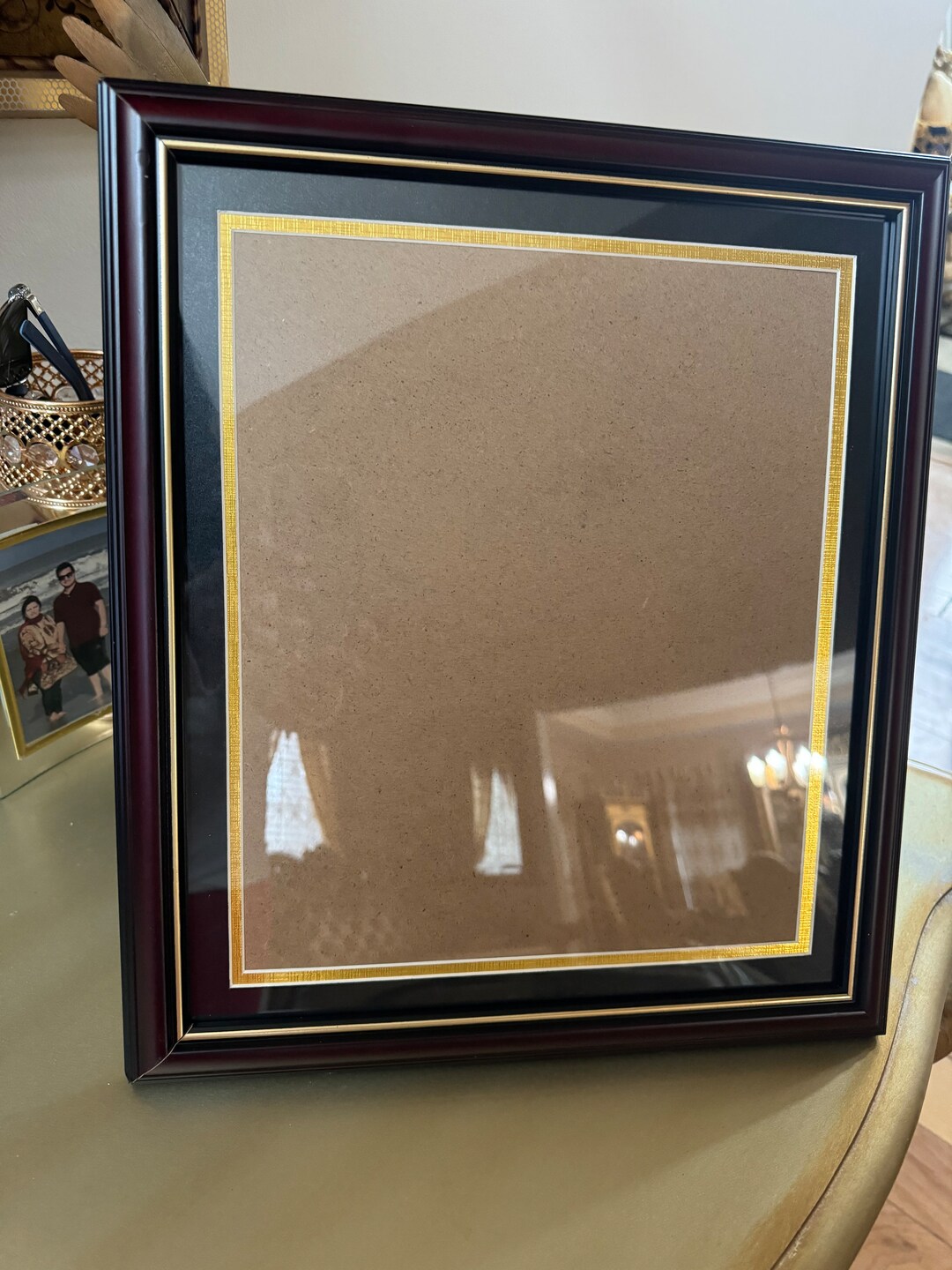 Photo Frame Cherry Color With Gold Trim Documents Frame Home - Etsy