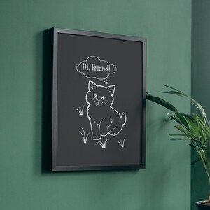 Cute Cat Saying Hi Friend to a Lonely Person Black and White - Etsy
