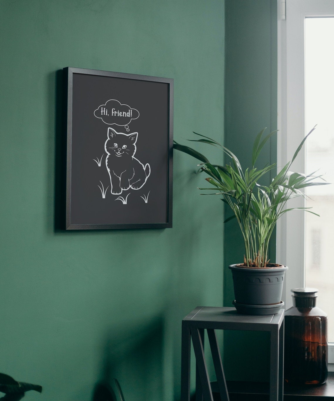 Cute Cat Saying Hi Friend to a Lonely Person Black and White - Etsy