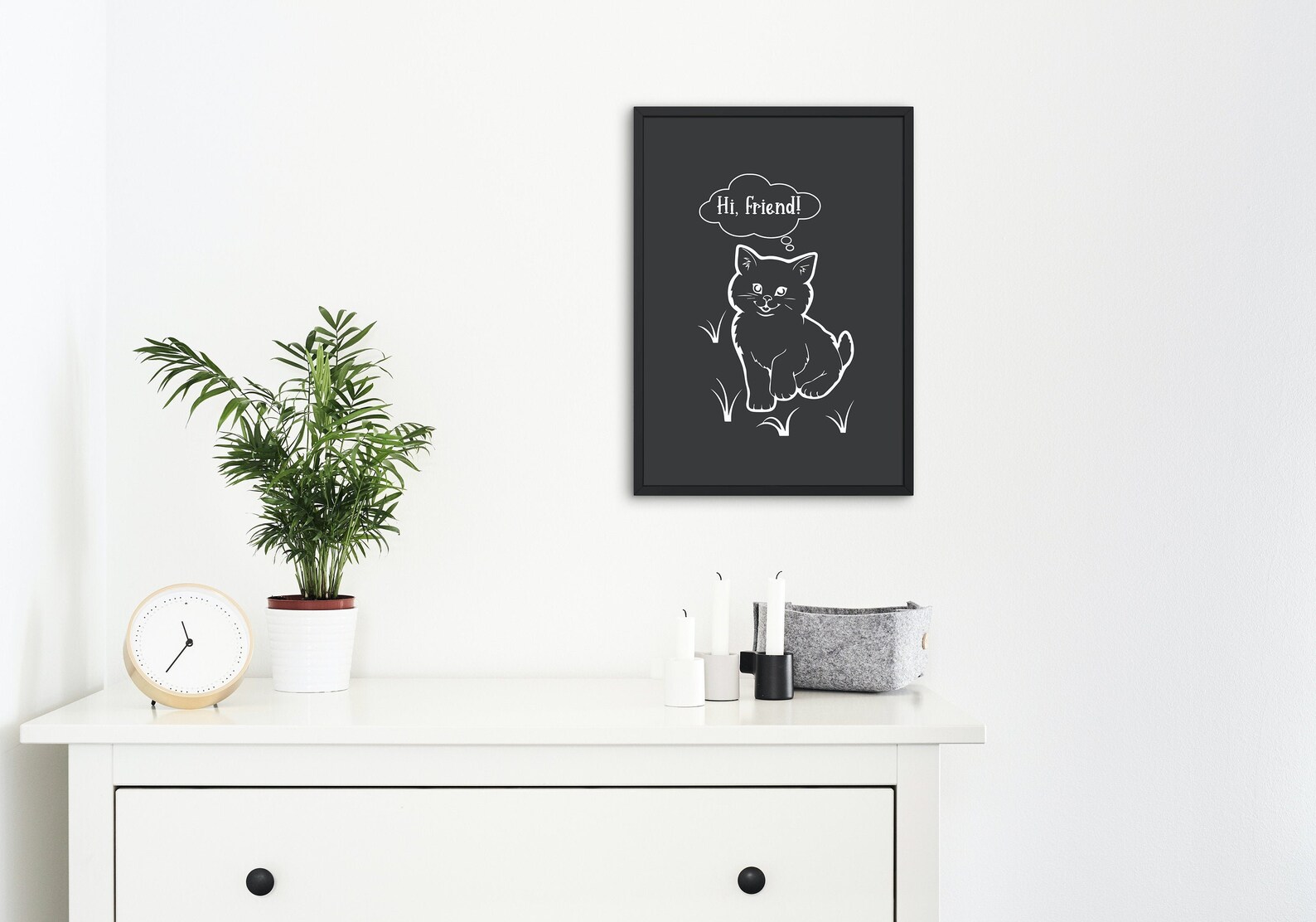Cute Cat Saying Hi Friend to a Lonely Person Black and White - Etsy