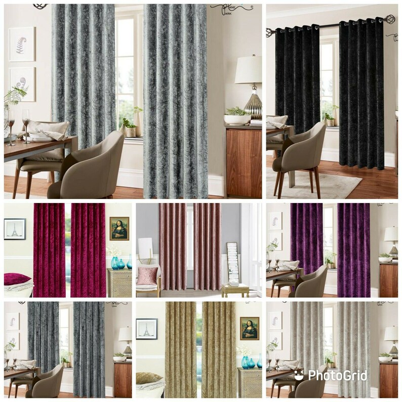 Luxury Crushed Velvet Curtains Fully Lined Eyelet Ring Top Ready Made 8 ...
