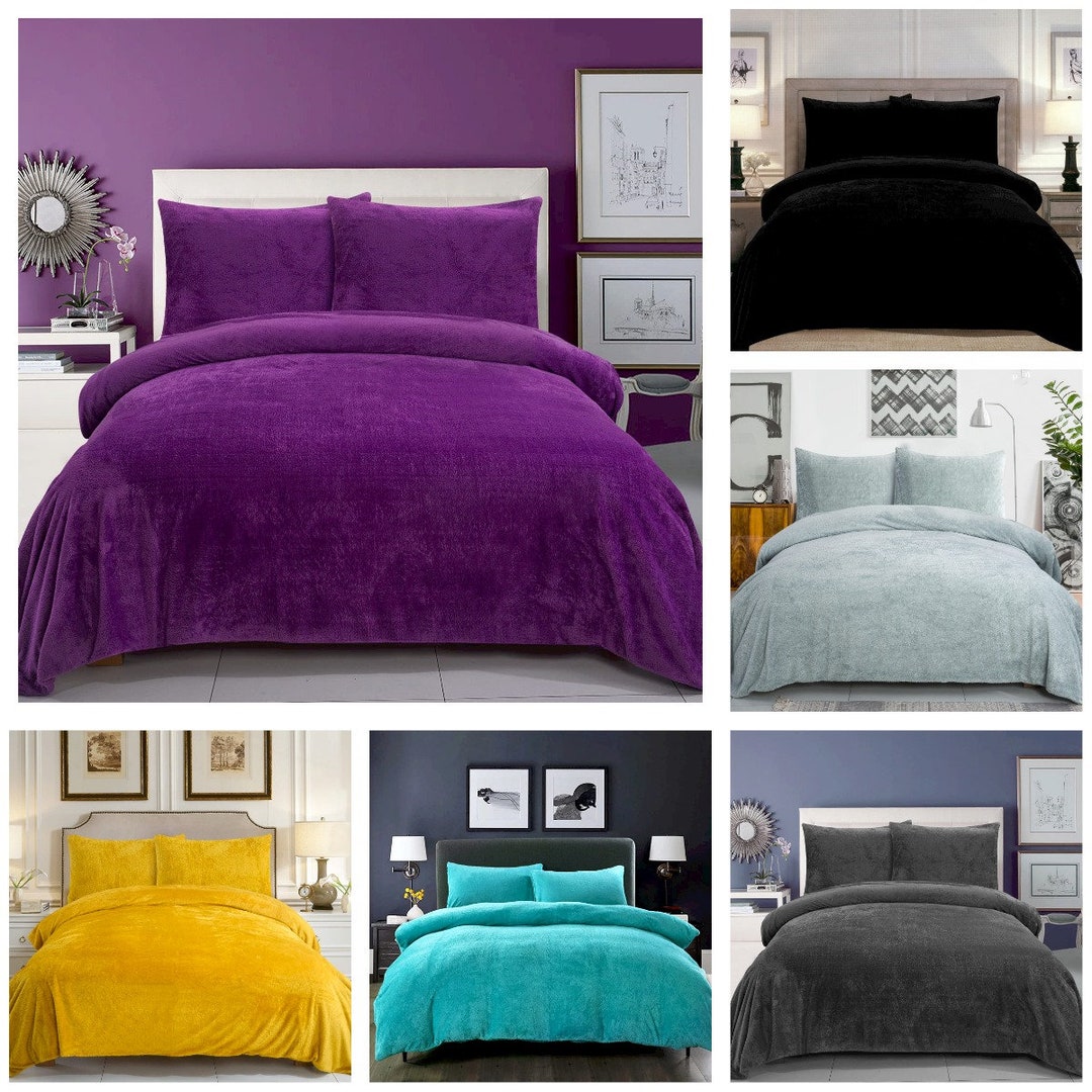 Teddy Bear Fleece Duvet Cover Set Thermal Sherpa Warm Soft Bedding ...