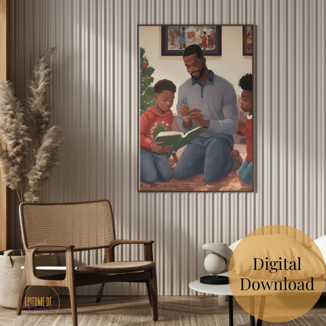 Father's Christmas Prayer Art: African American Family, Vintage Holiday ...