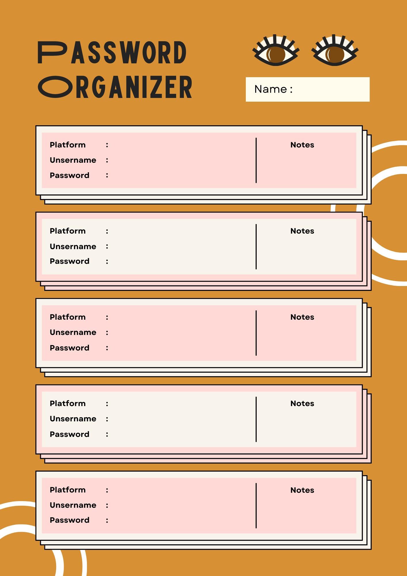 10 PDF Password Book Templates to Print PW Log Store Digital Memo ...