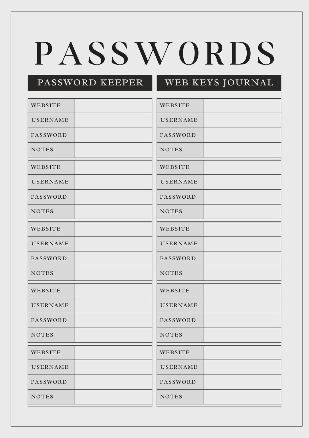 Password Tracker 5 Pdf Templates Print and Create Your Own PW Book ...