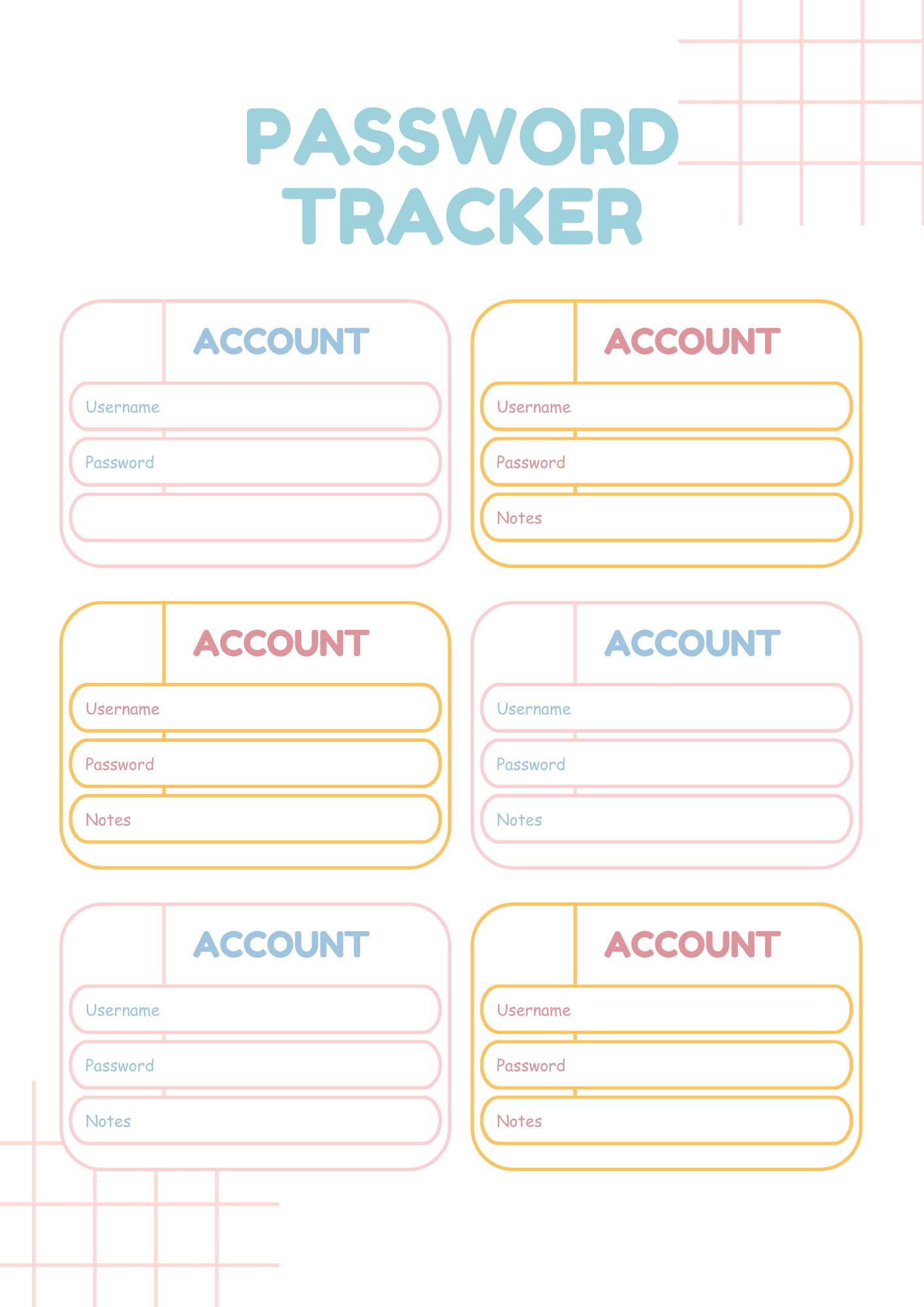 10 PDF Password Book Templates to Print PW Log Store Digital Memo ...