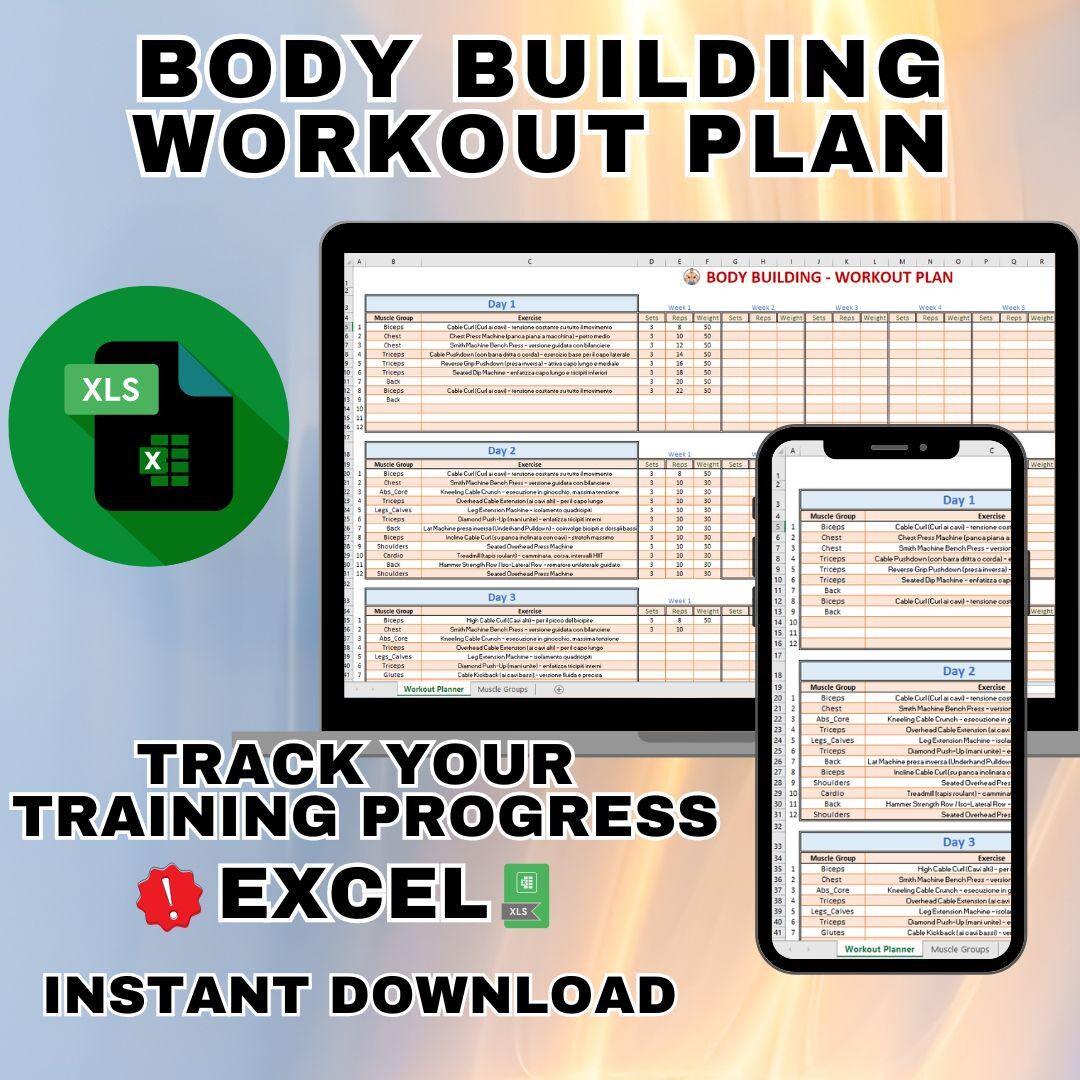 Excel Spreadsheet Workout Planner Customizable Template Body Building ...