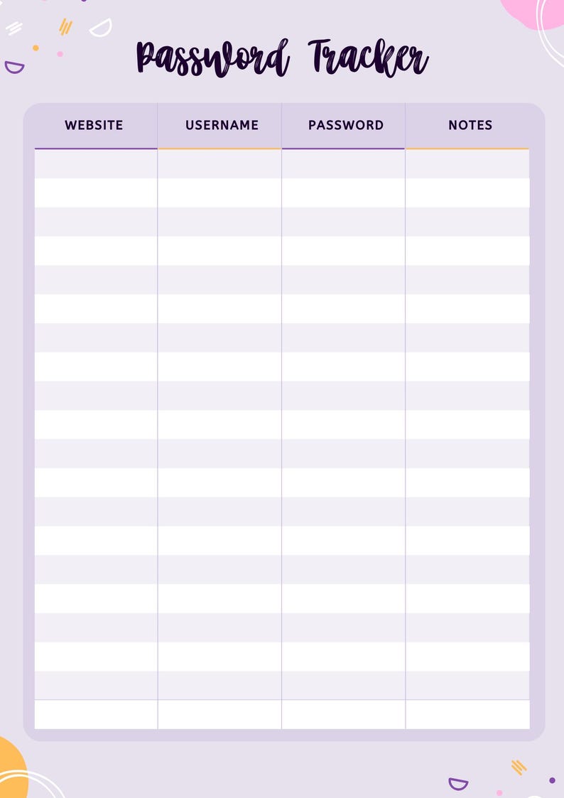 10 PDF Password Book Templates to Print PW Log Store Digital Memo ...