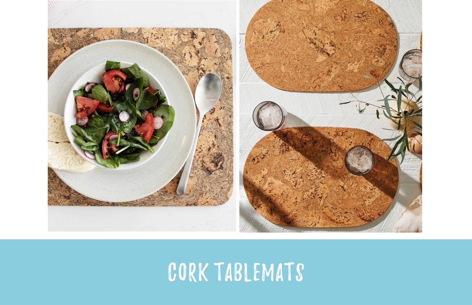 Cork Placemats Set of 4, Round and Rectangular Placemats Set, Cork ...