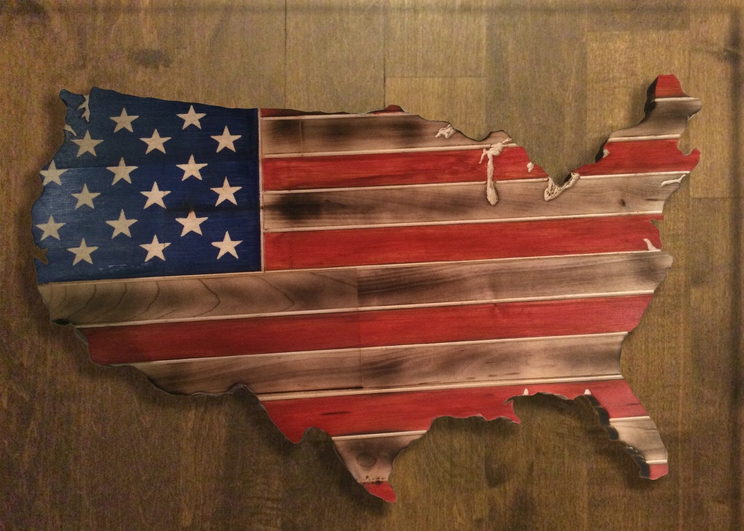 USA Shaped Hand Carved Flag - Etsy