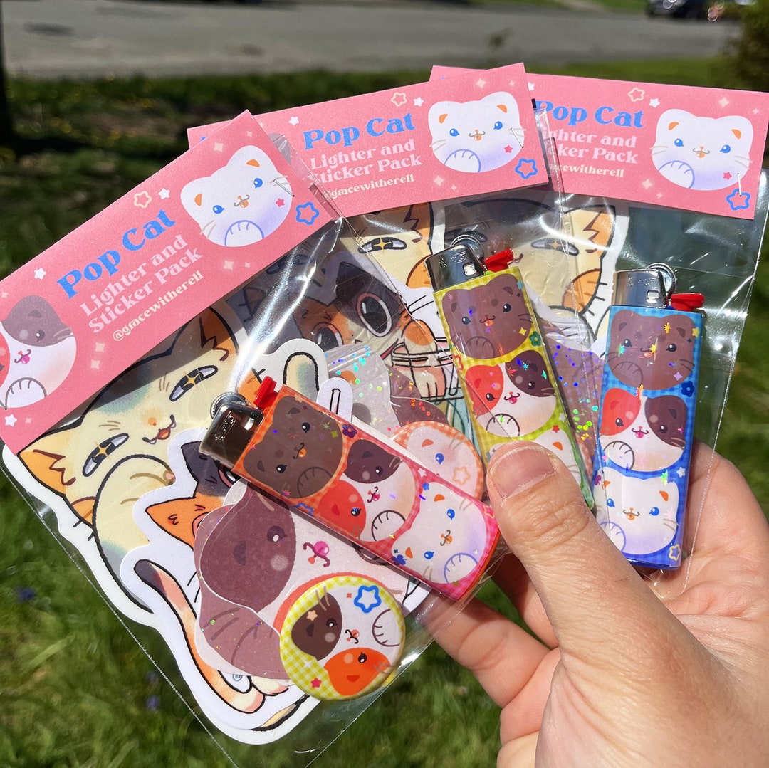 Pop Cat Lighter and Sticker Set - Etsy
