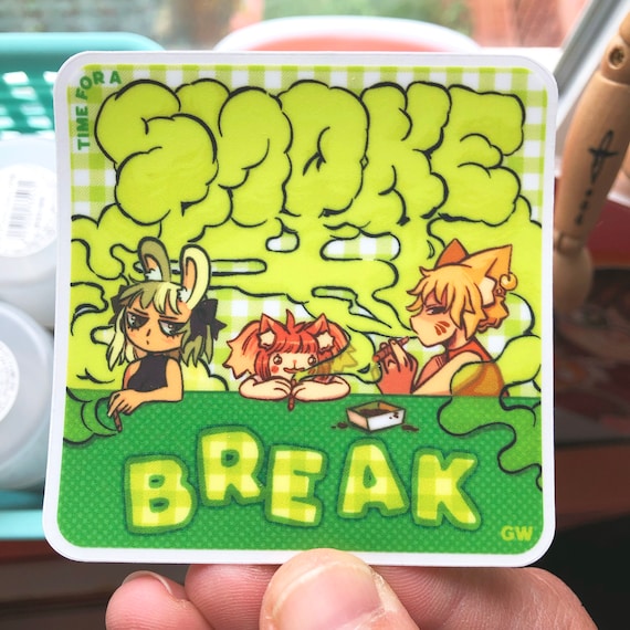 Green Check Smoke Break Sticker | Etsy