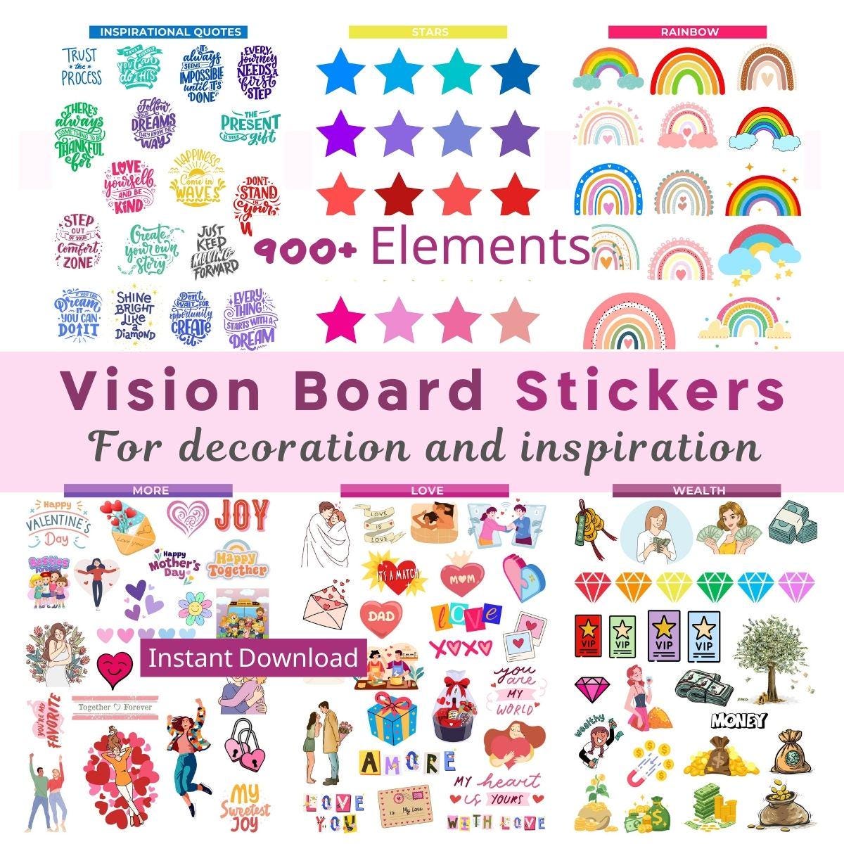 Vision Board Stickers, Journal Stickers, Scrapbooking Stickers, 55 ...