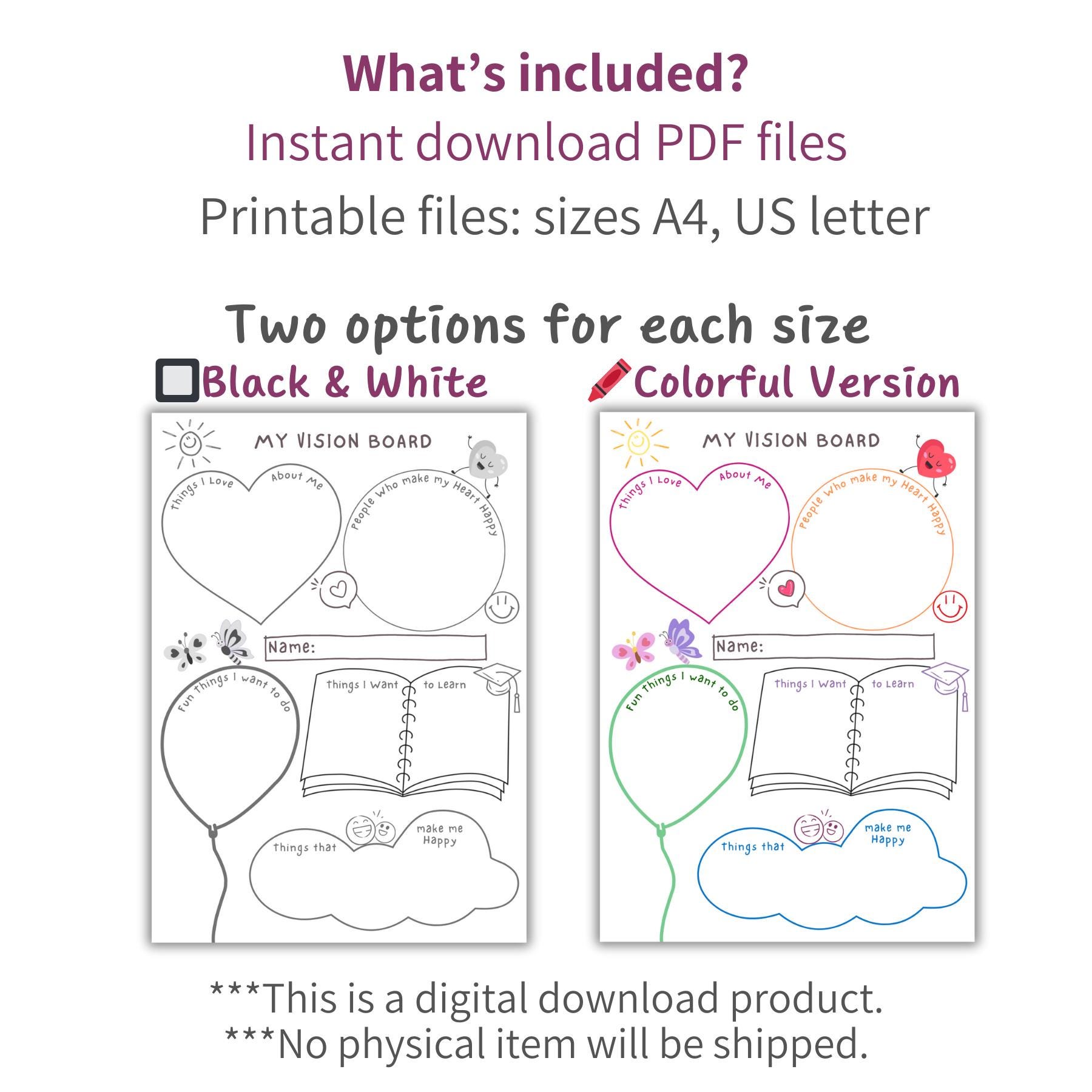 Kids Vision Board Template, Goal-setting Printable for Kids ...