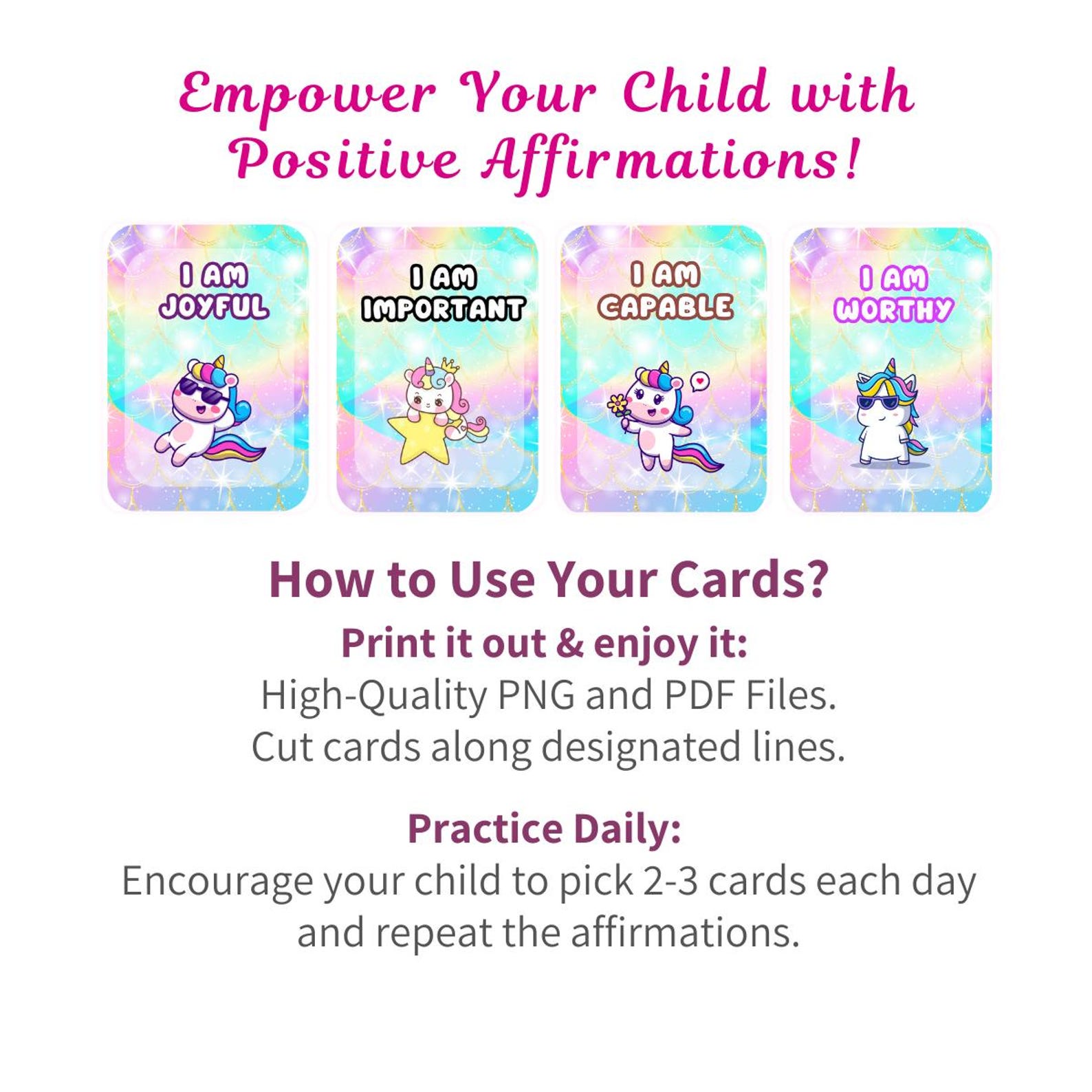 Kids Affirmation Cards, Unicorn Cards, Positive Affirmations for ...