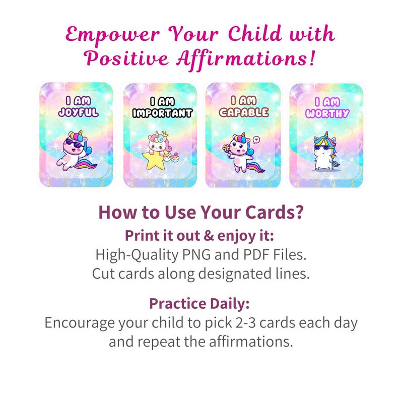 Kids Affirmation Cards, Unicorn Cards, Positive Affirmations for ...