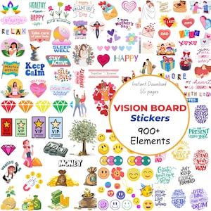 Vision Board Stickers Printable, Journal, Scrapbooking Stickers, 900 ...