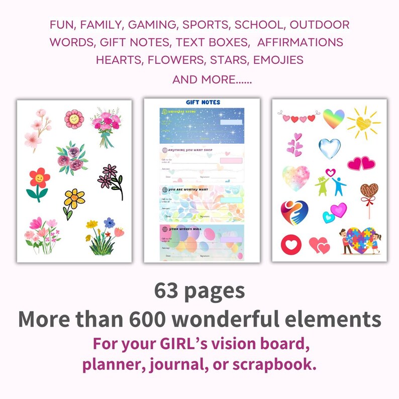 Girls Vision Board Kit, Digital Download, 600+ Elements, Goal Planner ...