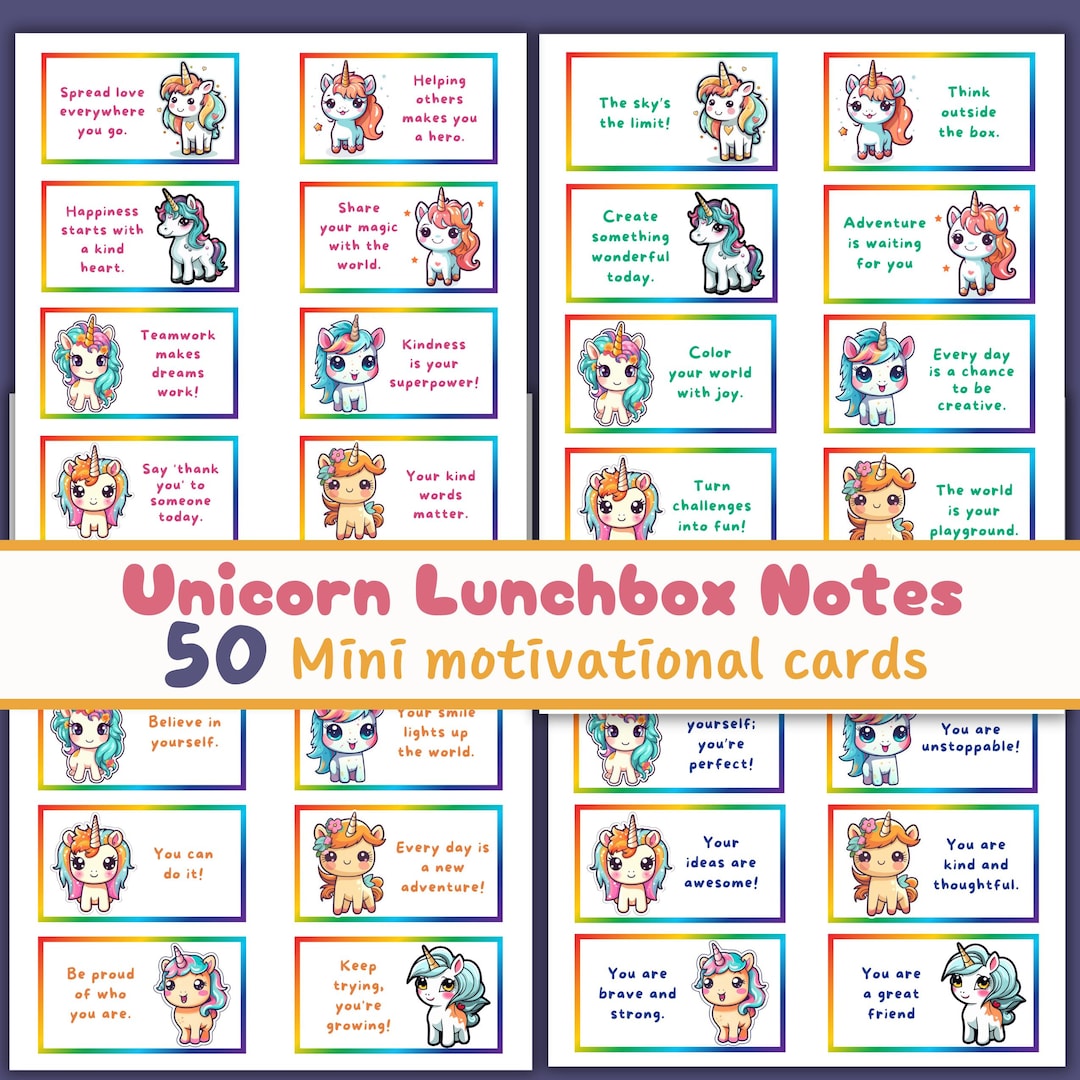 Unicorn Lunchbox Notes for Kids, Encouraging Messages, Kids Inspiration ...